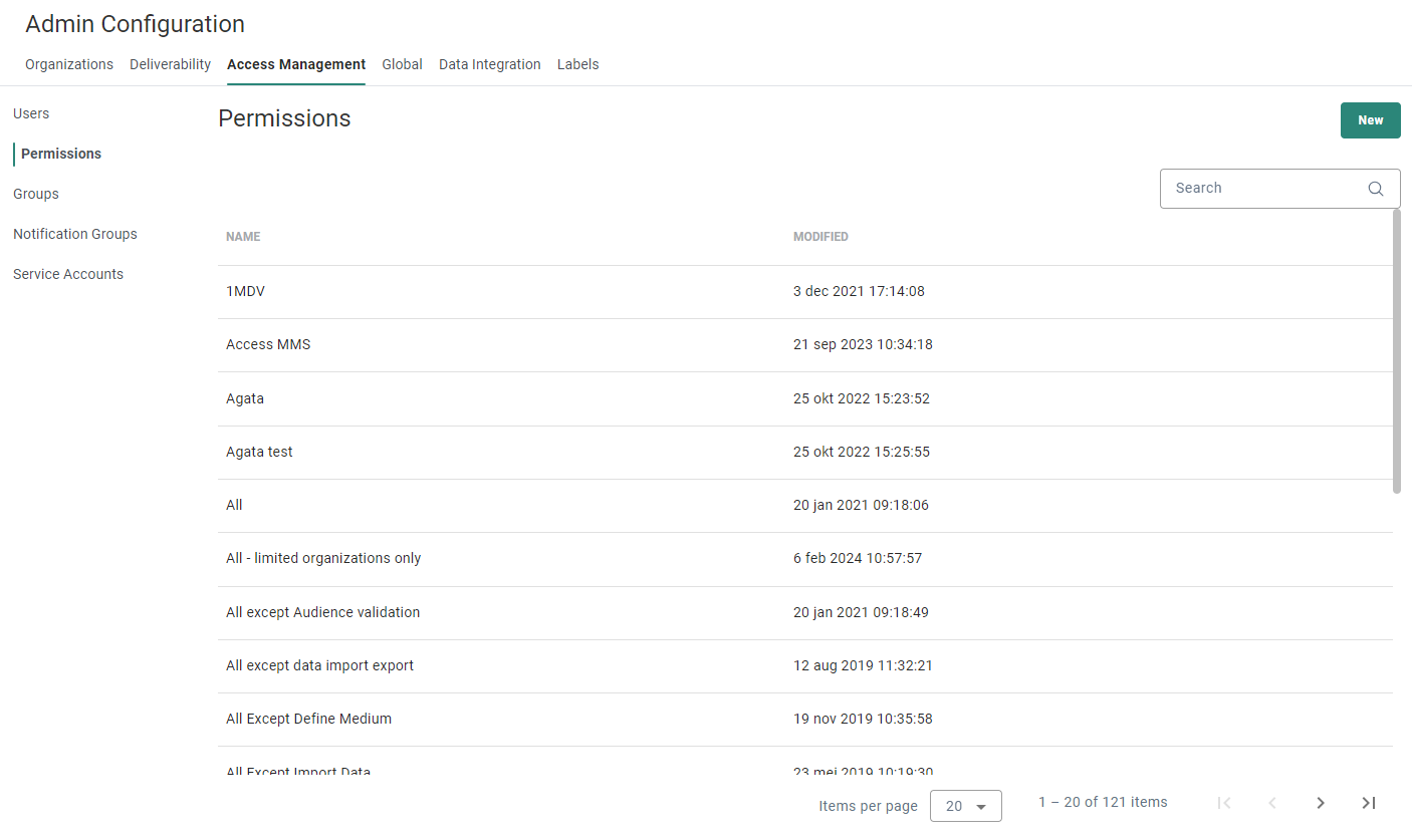 Admin Configuration - Access Management - Permissions